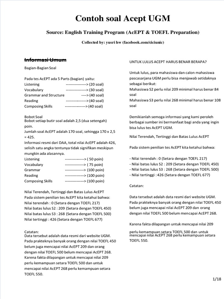 Latihan Soal Acept Ugm 5 562159bf348fd | PDF