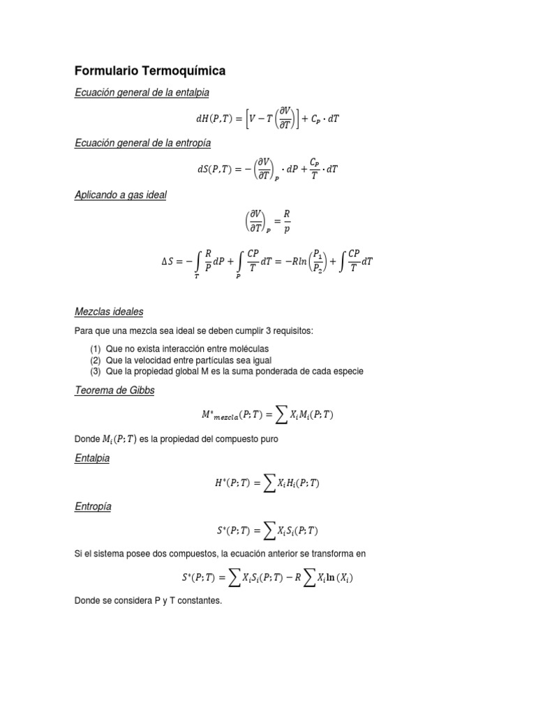 Formulario Termoquímica | PDF