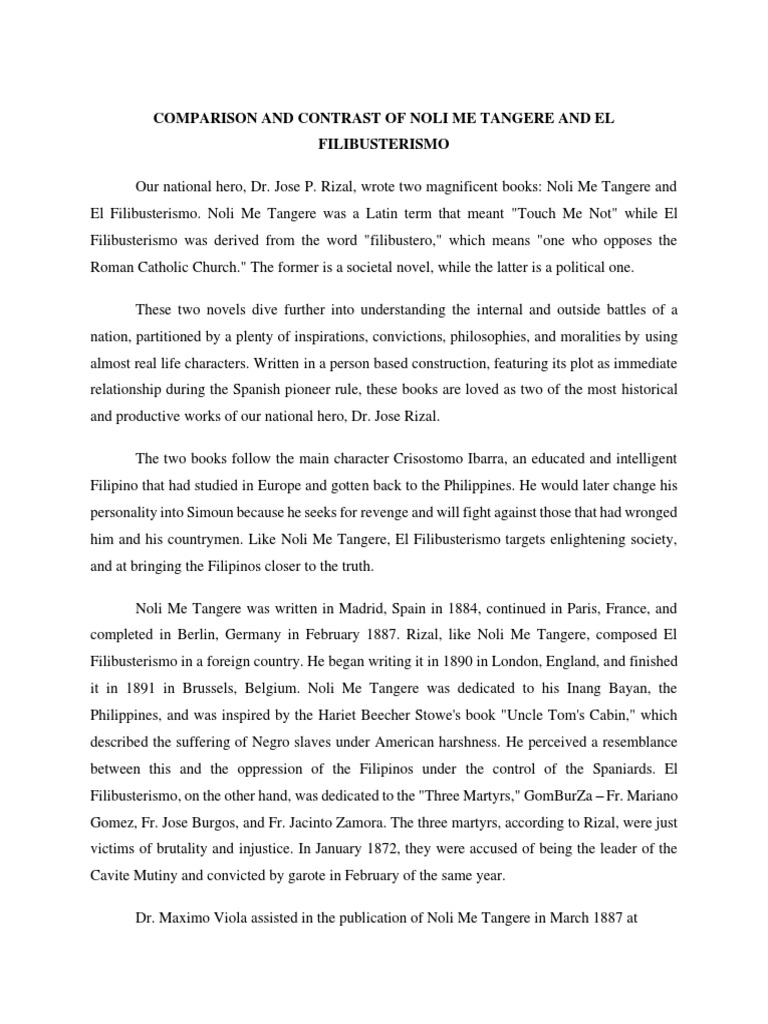 Comparison and Contrast of Noli Me Tangere and El Filibusterismo PDF | PDF