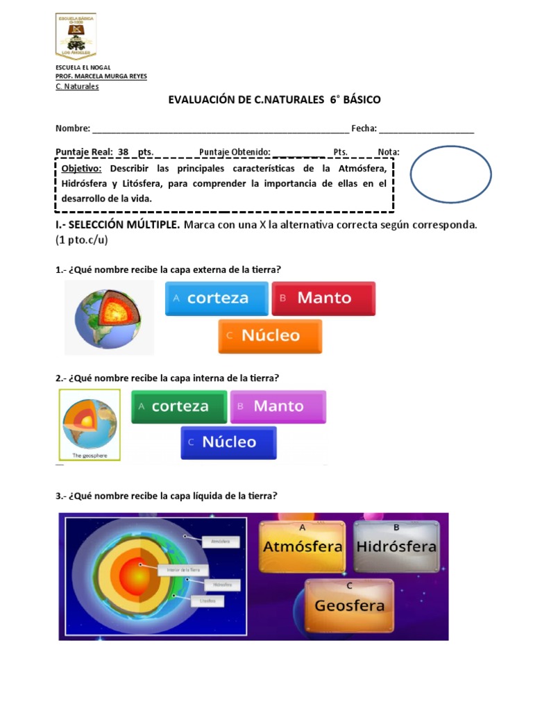 6° EVALUACIÓN Capas de La Tierra | PDF