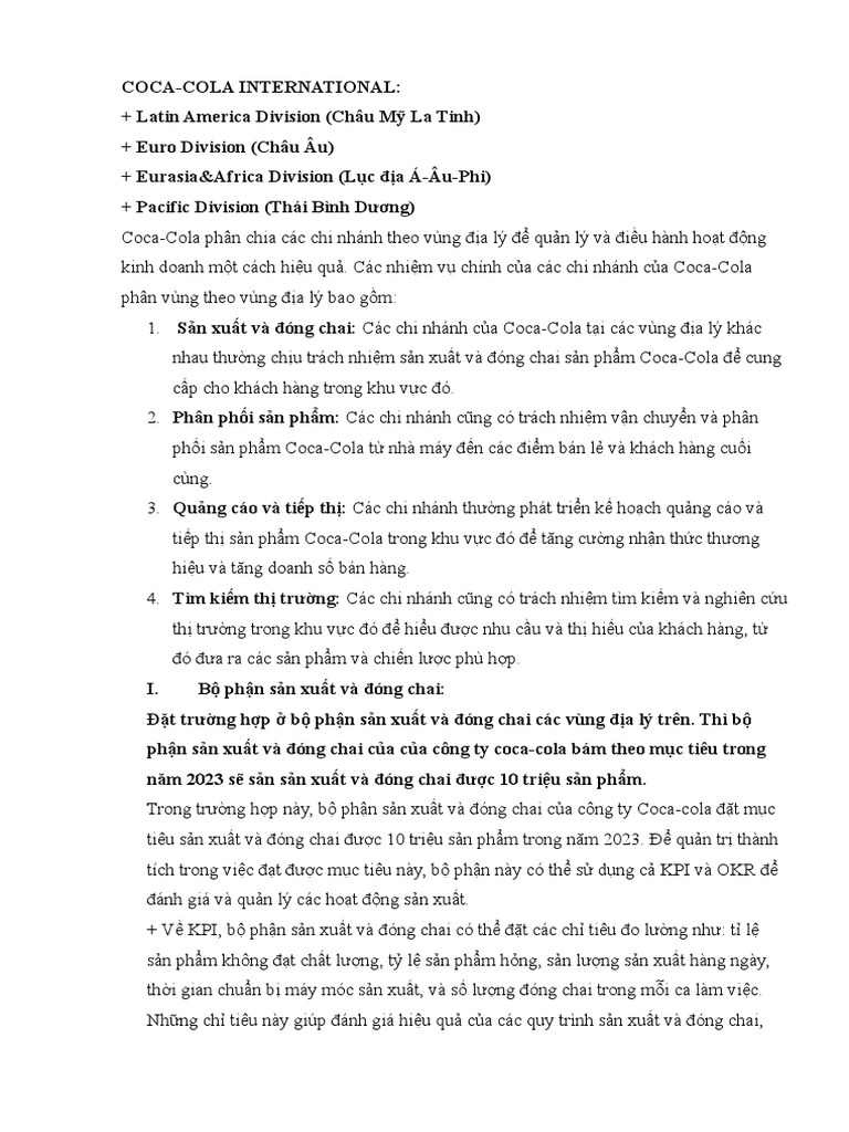 COCA-COLA-KPI or OKR | PDF