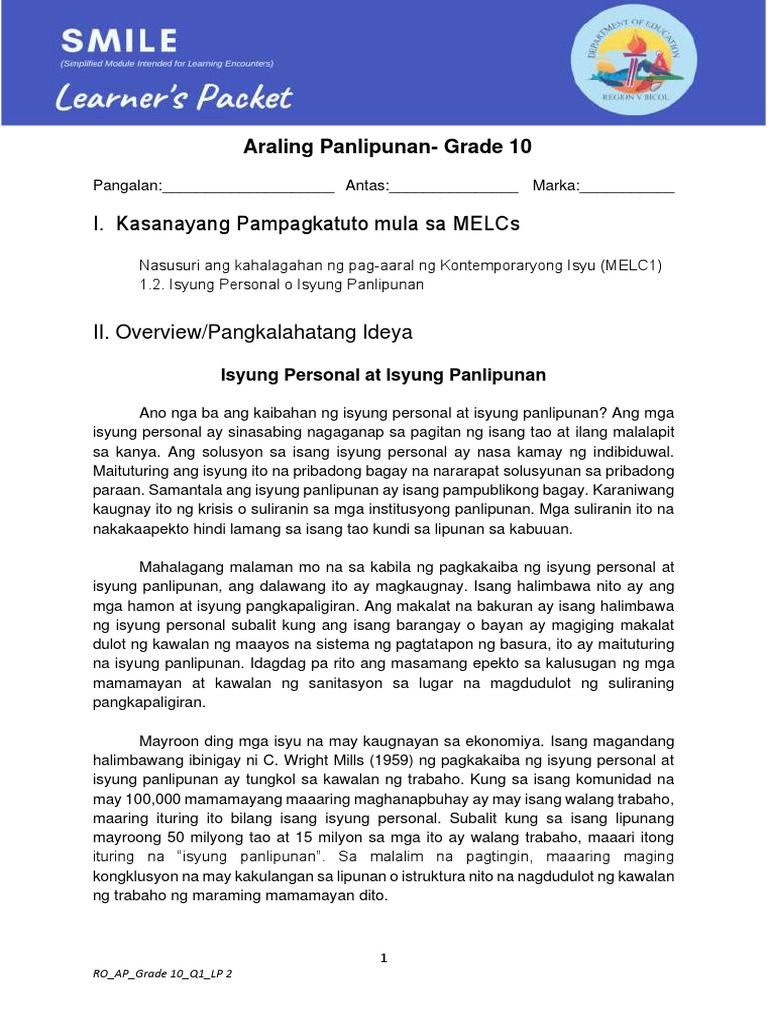 Ap10 Melc1 LP2 Q1 | PDF
