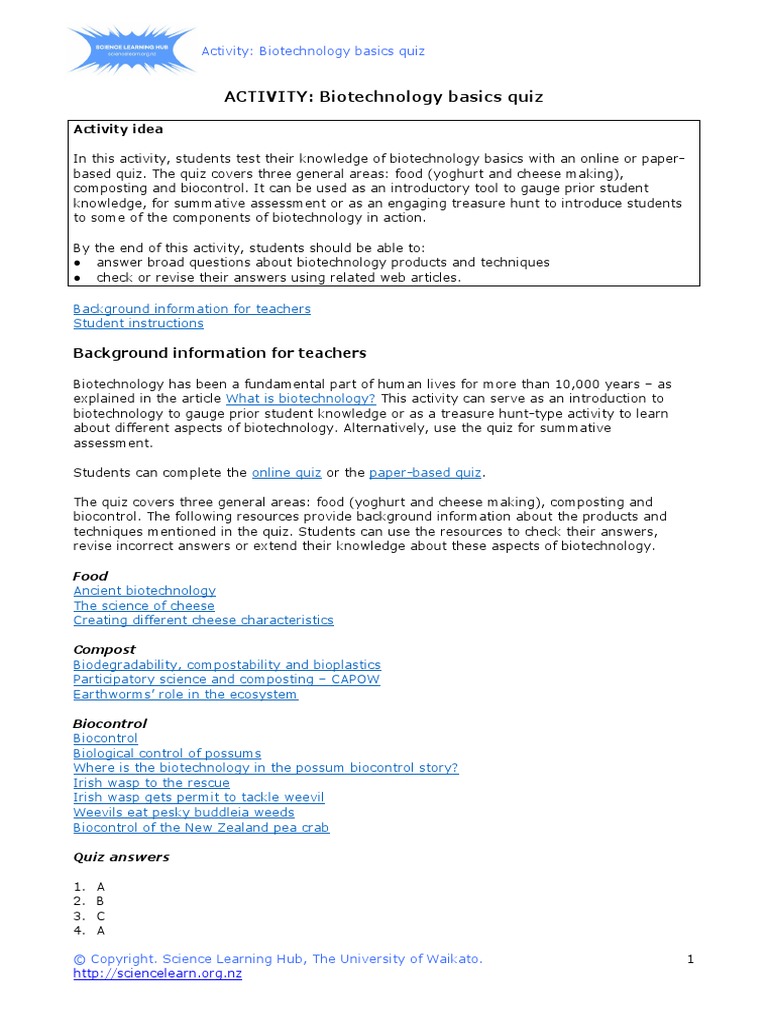Biotechnology Basics Quiz | PDF