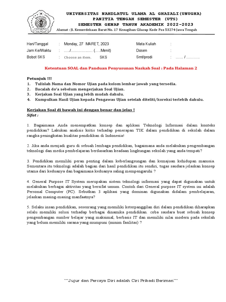 Template Soal Ujian | PDF