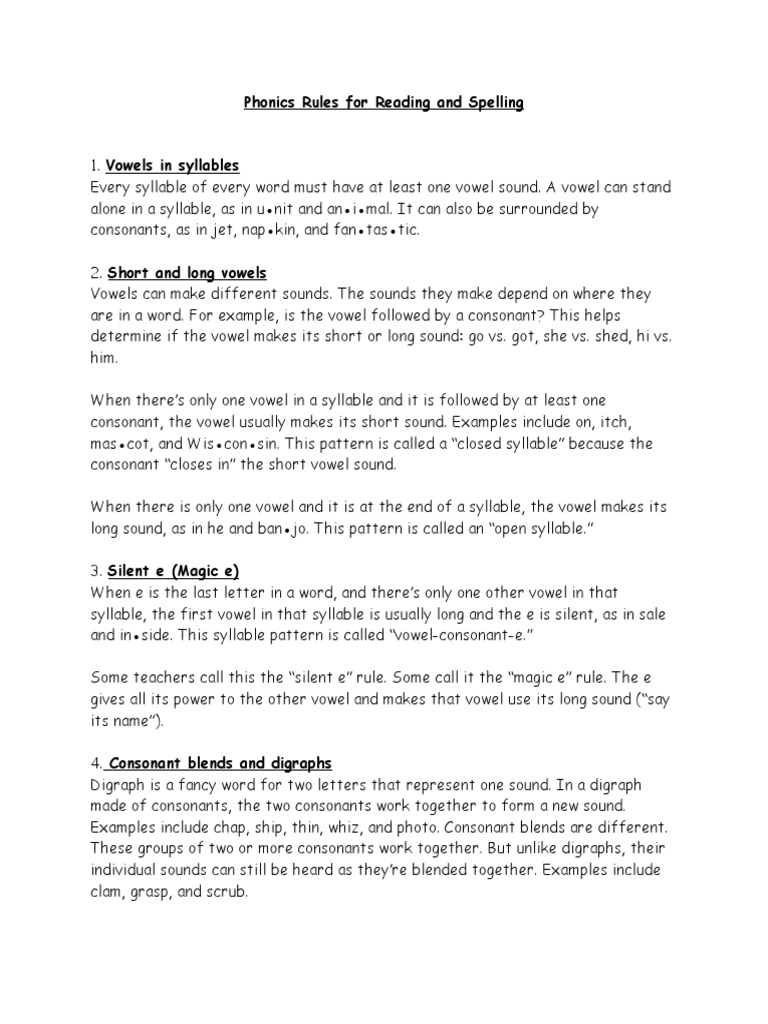 Phonics Rules For Reading and Spelling PDF | PDF | Syllable | Consonant