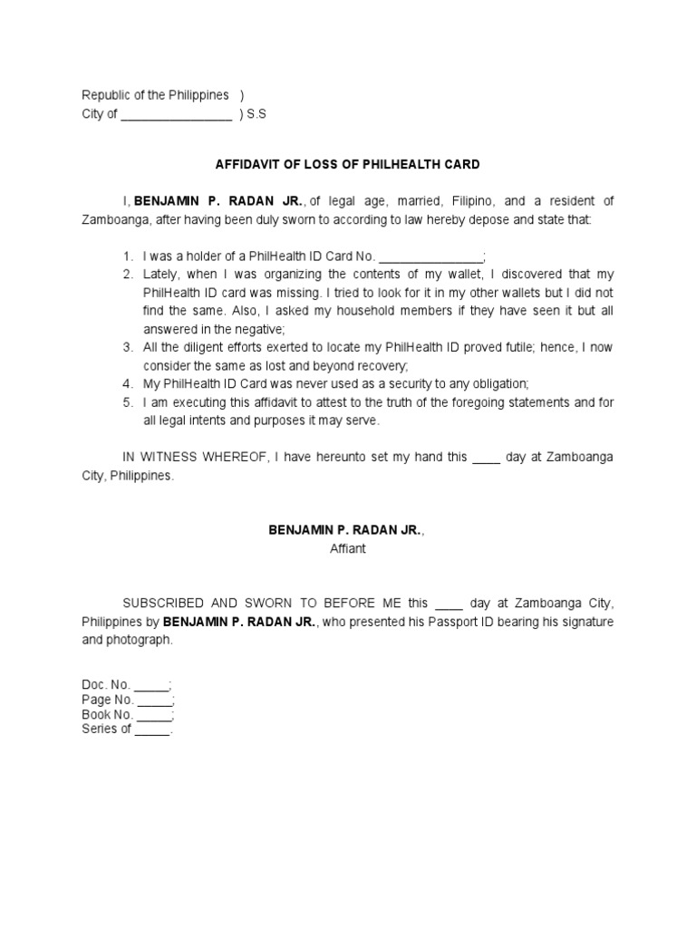 Affidavit of Lost PhilHealth Card | PDF