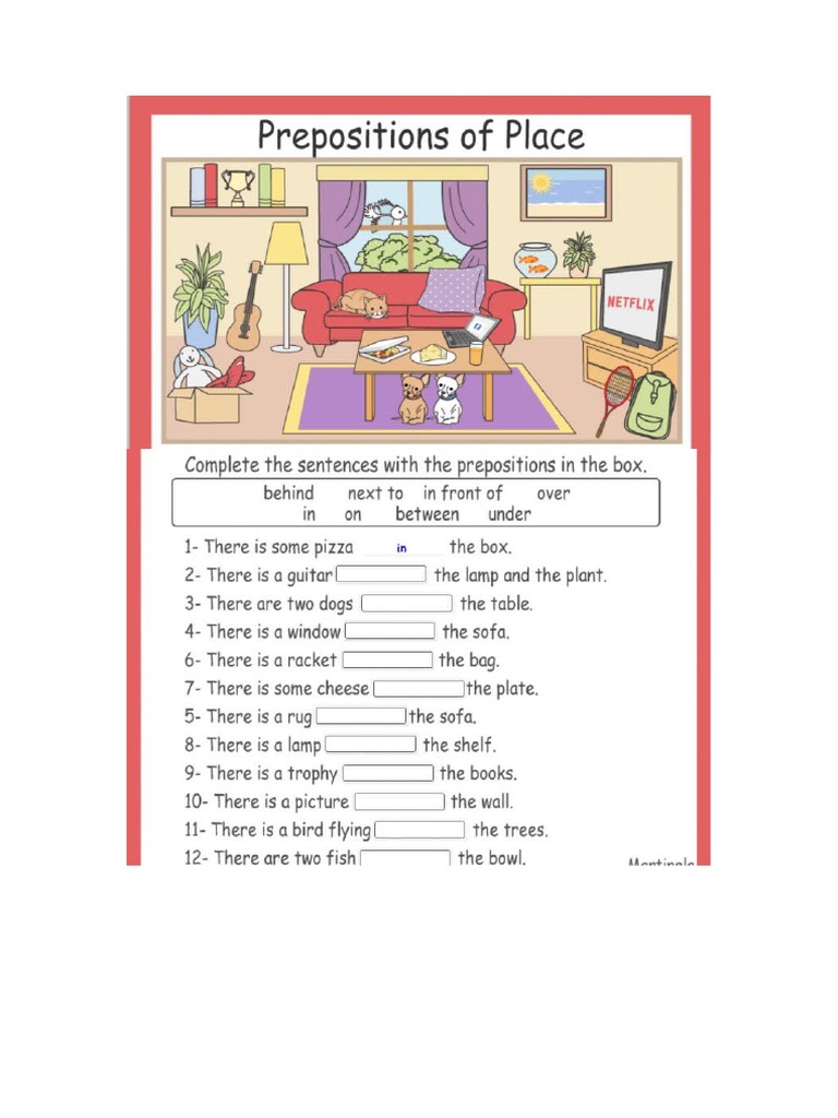 Prepositions of Place Exercise 1 | PDF