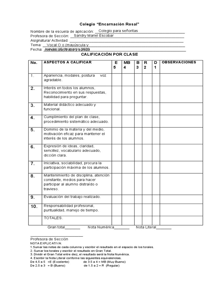 Hoja de Calificacion de Prepractica 2023 | PDF