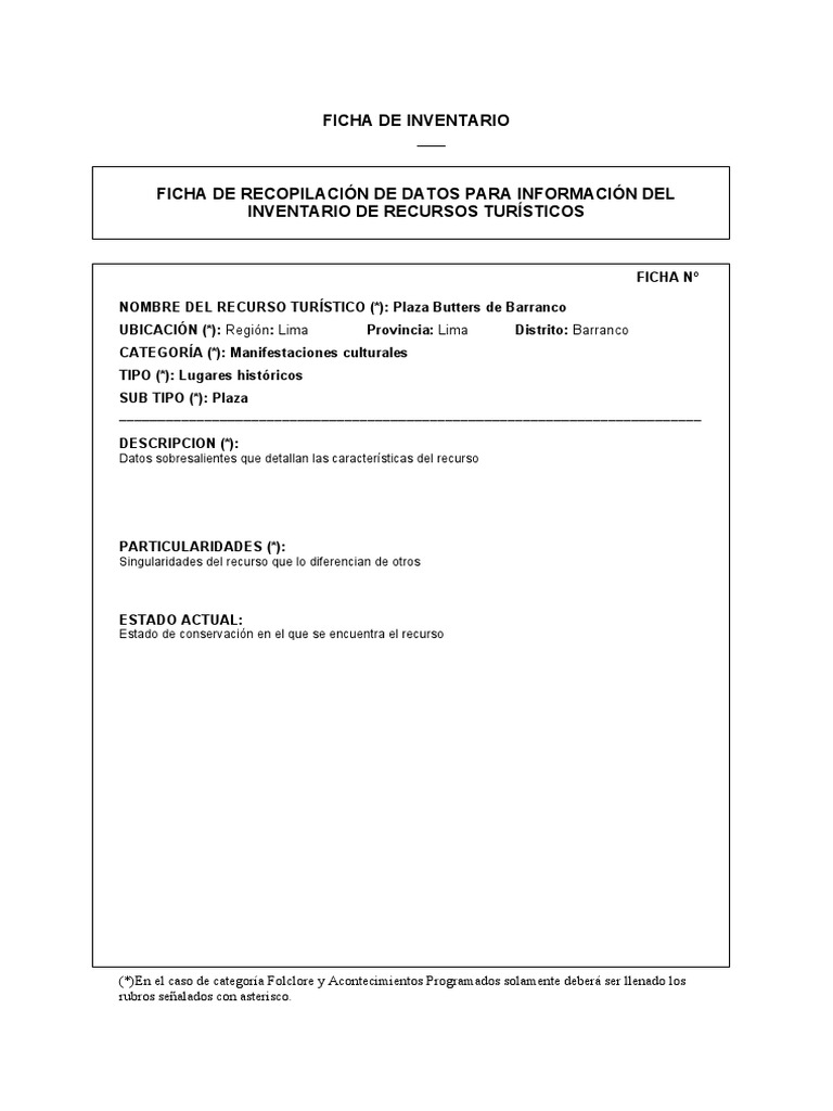 MODELO DE FICHA DE INVENTARIO en Blanco | PDF