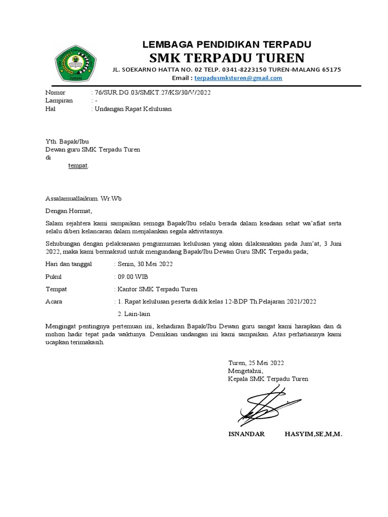 Surat Undangan Rapat Kelulusan | PDF