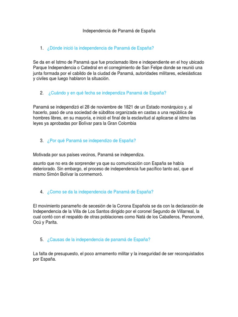 Independencia de Panamá de España - HISTORIA PDF | PDF