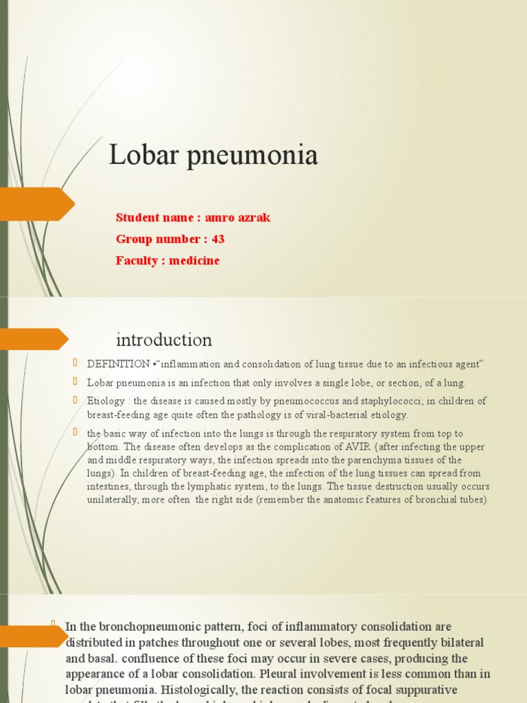 topic 5 lobar pneumonia.pptx | PDF | Lung | Pneumonia