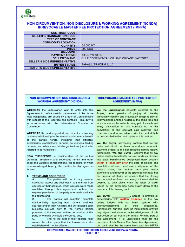 NCNDA & IMFPA Agreement Template | PDF | Arbitration | Justice