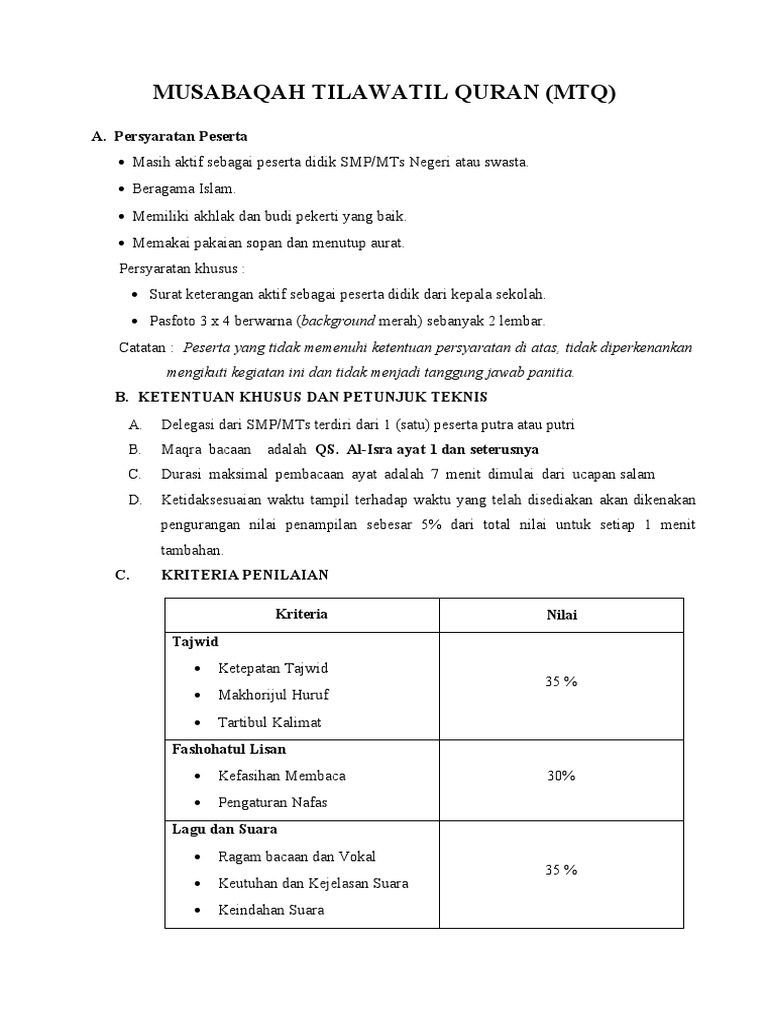 Juknis Musabaqah Tilawatil Quran | PDF