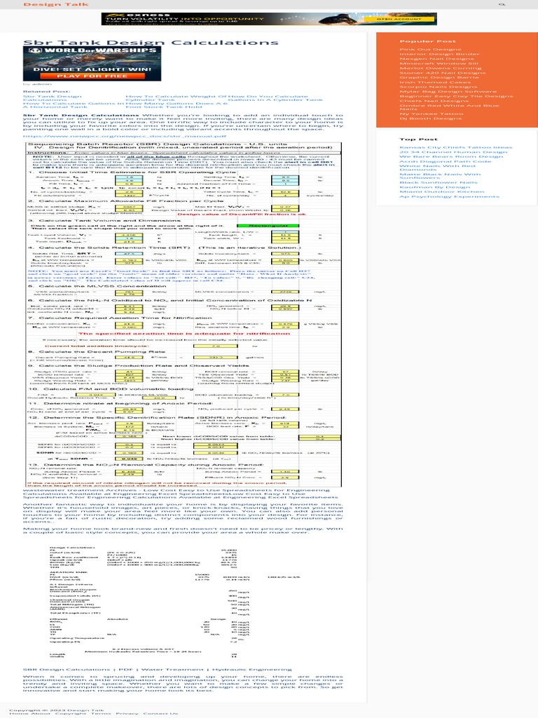SBR Tank Design Calculations - Design Talk | PDF