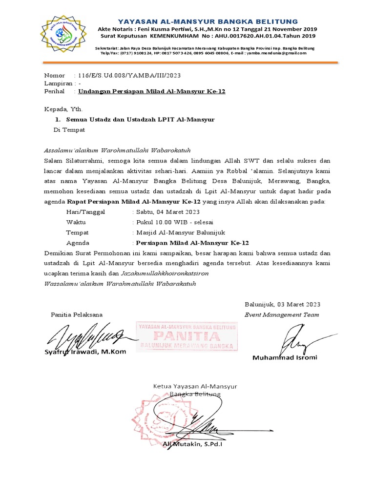 Surat Undangan Panitia | PDF