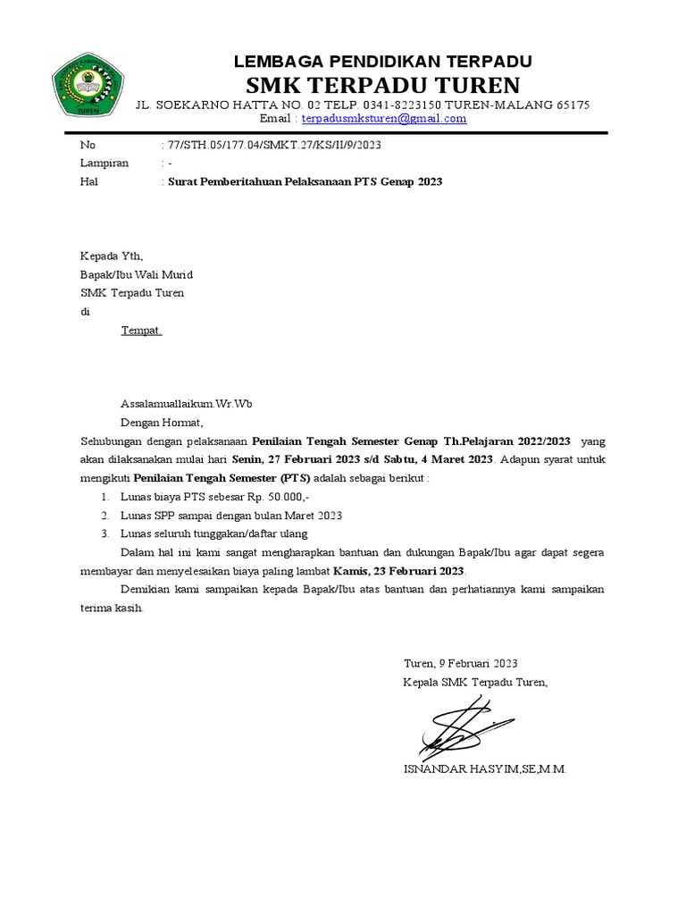 Pemberitahuan PTS 2023 | PDF