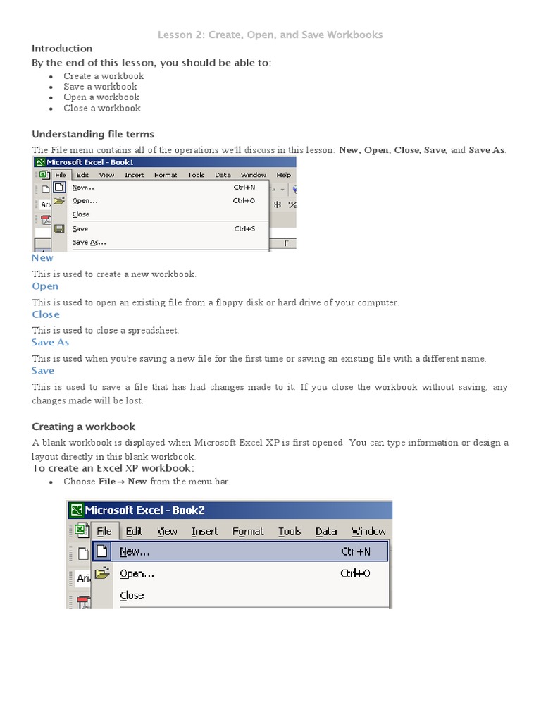 Lesson 2 Create Open And Save Workbooks Pdf Microsoft Excel Computer File