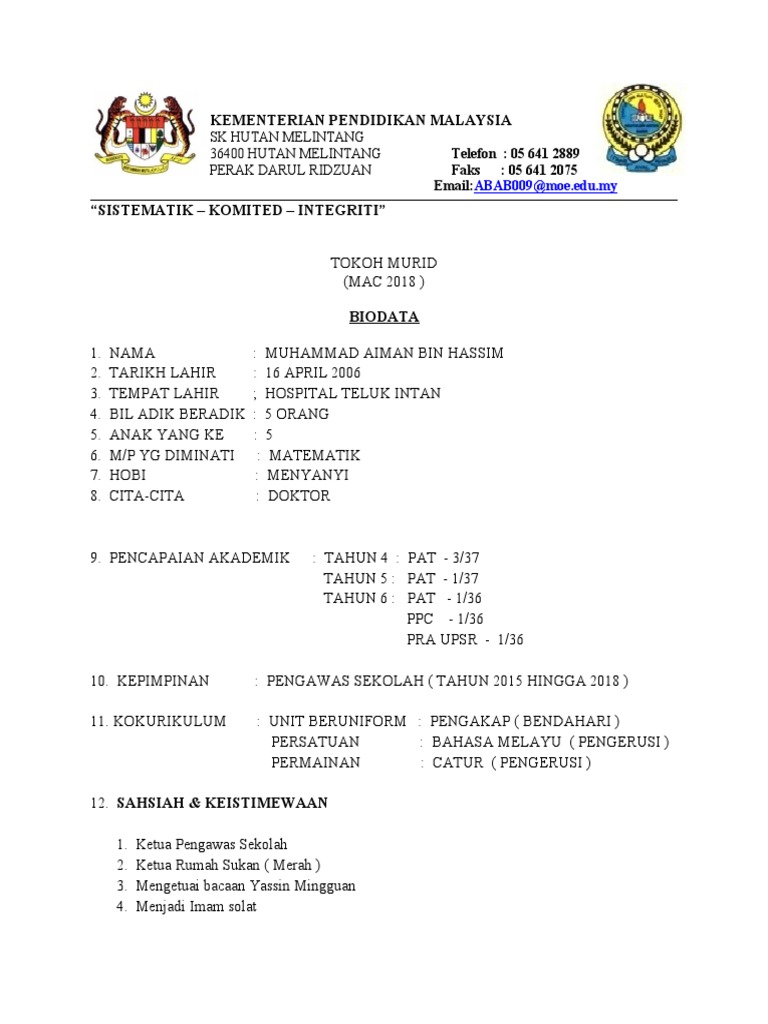Biodata Tokoh Murid | PDF
