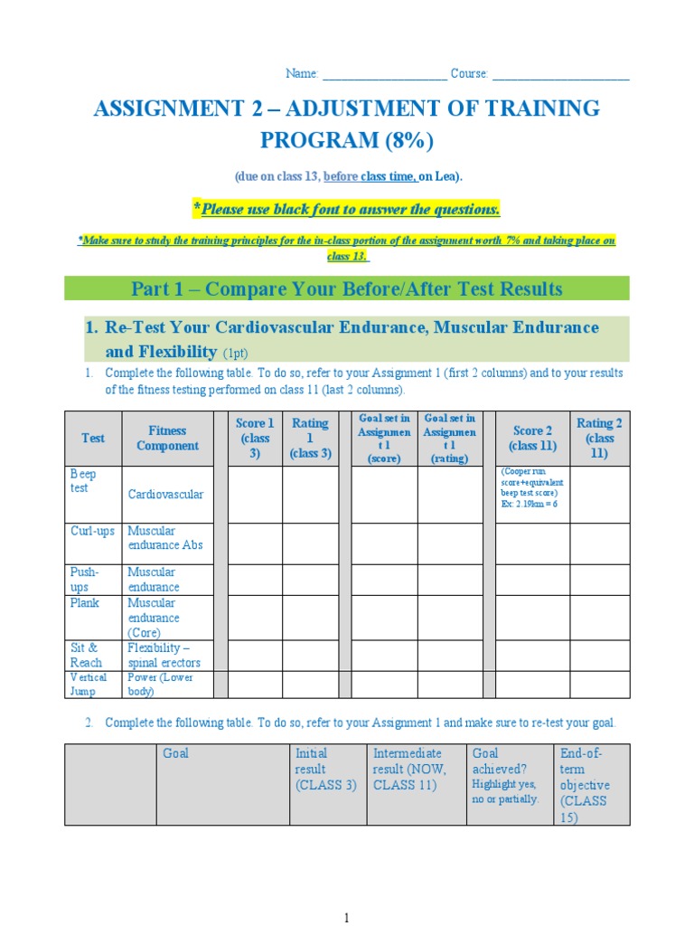 103 Assignment 2 Program Adjustment | PDF | Physical Fitness | Cognition