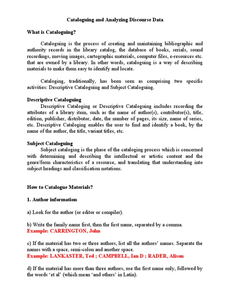 Cataloguing and Analyzing Discourse Data File | PDF | Cognitive Science ...