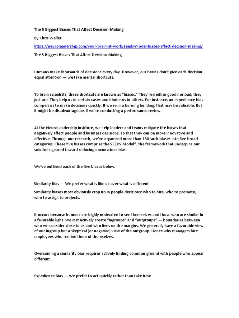 The 5 Biggest Biases That Affect Decision | PDF | Bias | Decision Making