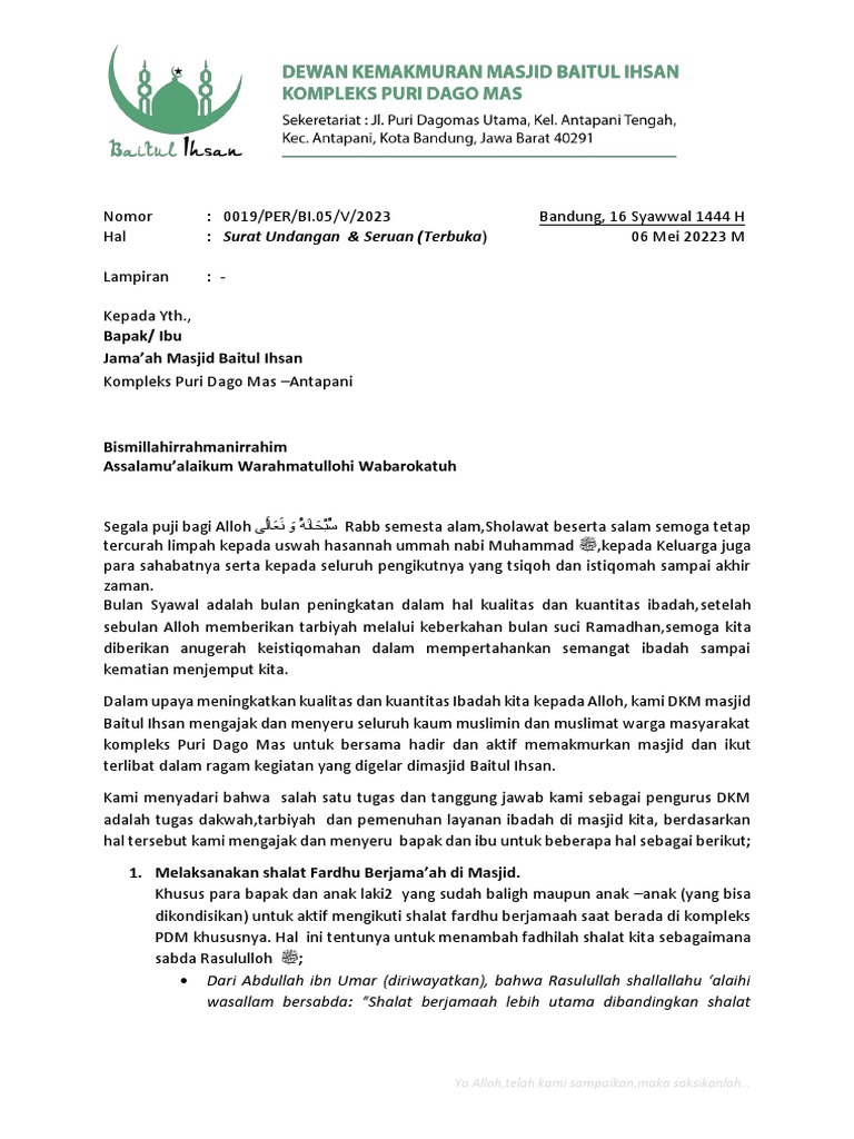 Surat Undangan Terbuka - Jamaah Masjid PDF | PDF | Agama & Spiritualitas