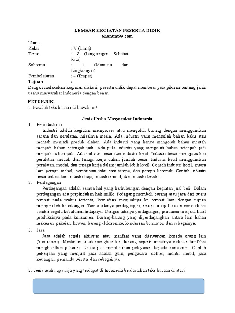 LKPD Kelas 5 Tema 8 Sub 1 Pemb 4 | PDF