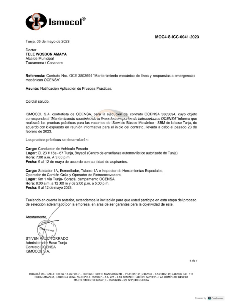 Oficio Informativo Alcaldia Tauramena | PDF