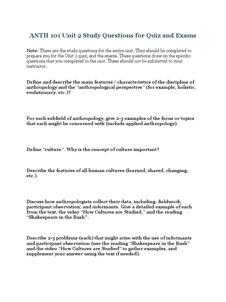 Anthropology Unit 2 Study Questions | PDF | Social Science