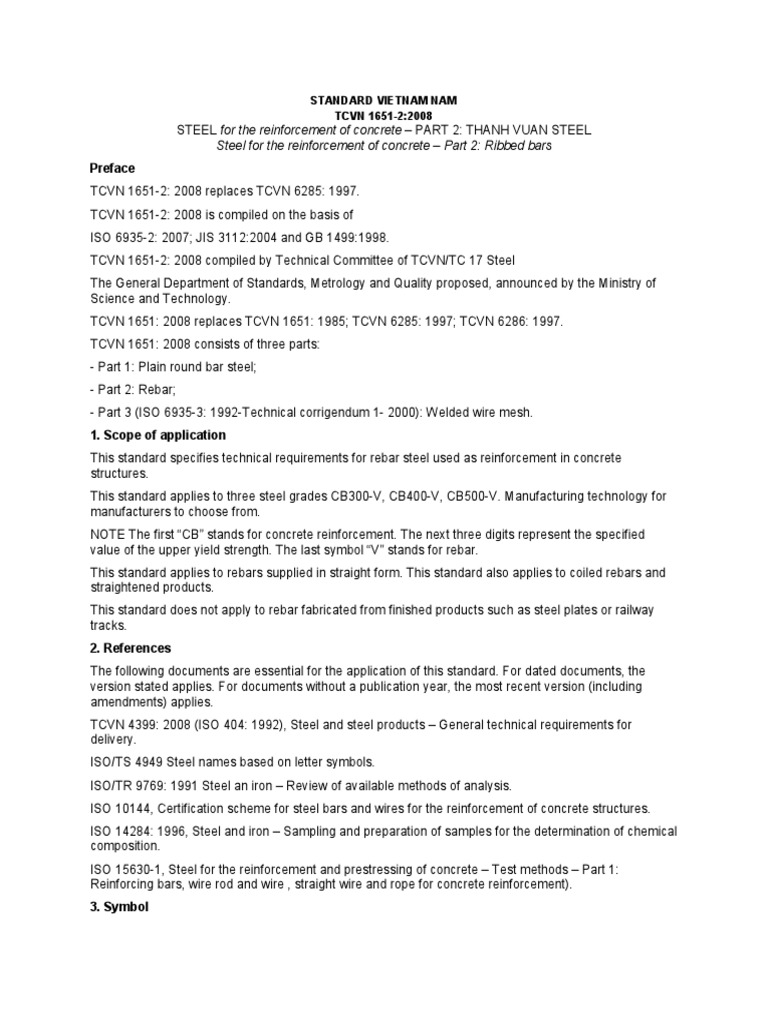 TCVN 1651.2008 Steel For The Reinforcement of Concrete - Part 2 | PDF ...