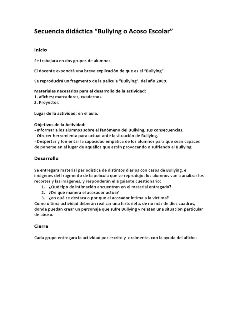 Secuencia didáctica Acoso Escolar | PDF