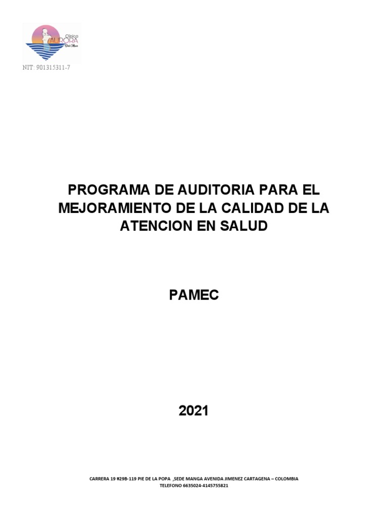 Pamec Clinica Aurora Del 2021 | PDF | Auditoría | Calidad (comercial)