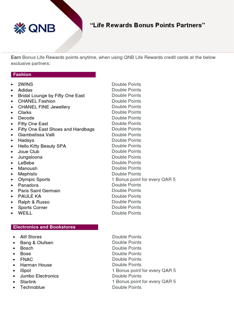 Life Rewards Bonus Points Partners List | PDF | Brand
