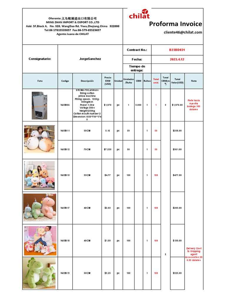 Proforma Invoice de Zhan Importaciones | PDF