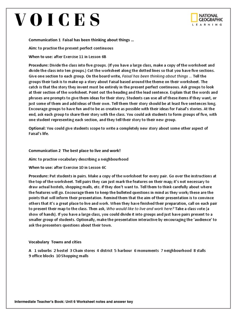 Voices 6 Unit 6 Teacher's Guide | PDF | Cognition | Linguistics