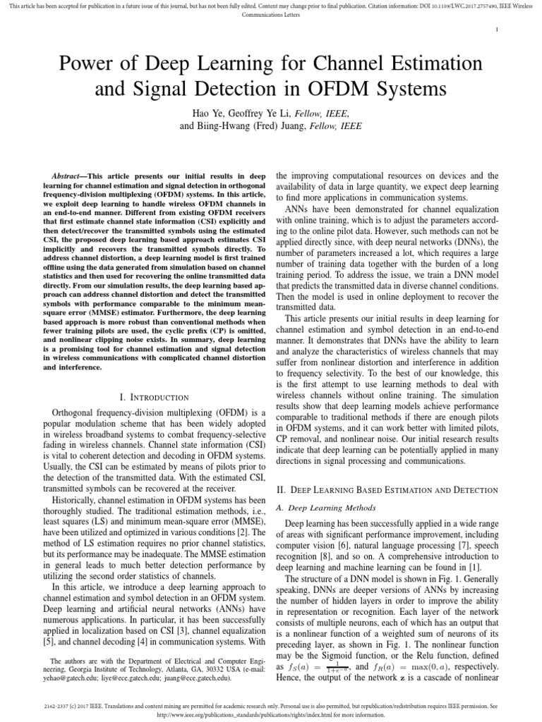 Deep Learning for OFDM Channel Estimation | PDF | Orthogonal Frequency ...