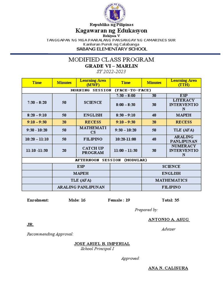 CLASS-PROGRAM-FOR-BLENDED-LEARNING-GRADE-6 | PDF | Philippines