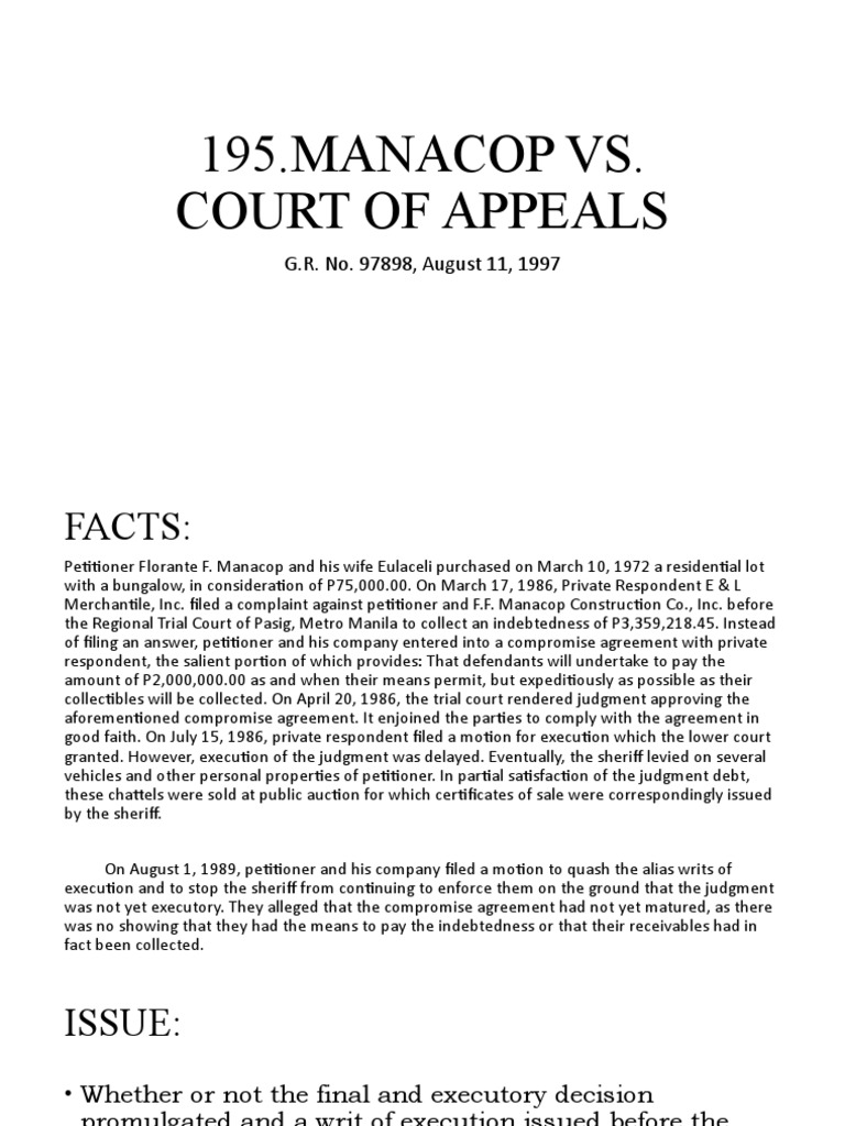 195.manacop vs. Court of Appeals | PDF | Judgment (Law) | Debt