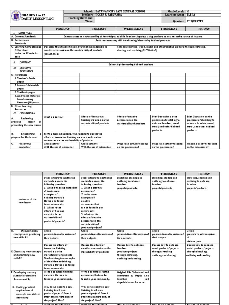 DLL - Tle-Ia 6 - Q3 | PDF | Learning | Teachers