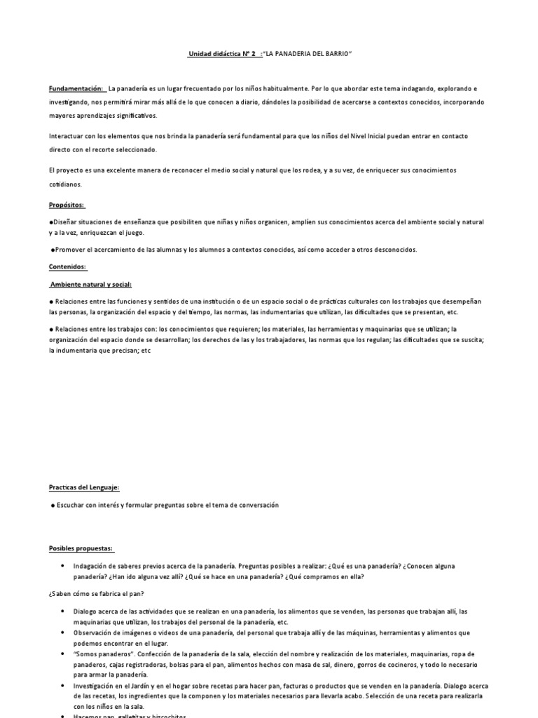 Unidad Didáctica La Panaderia Con Diseño Nuevo | PDF | Panes | Enseñando
