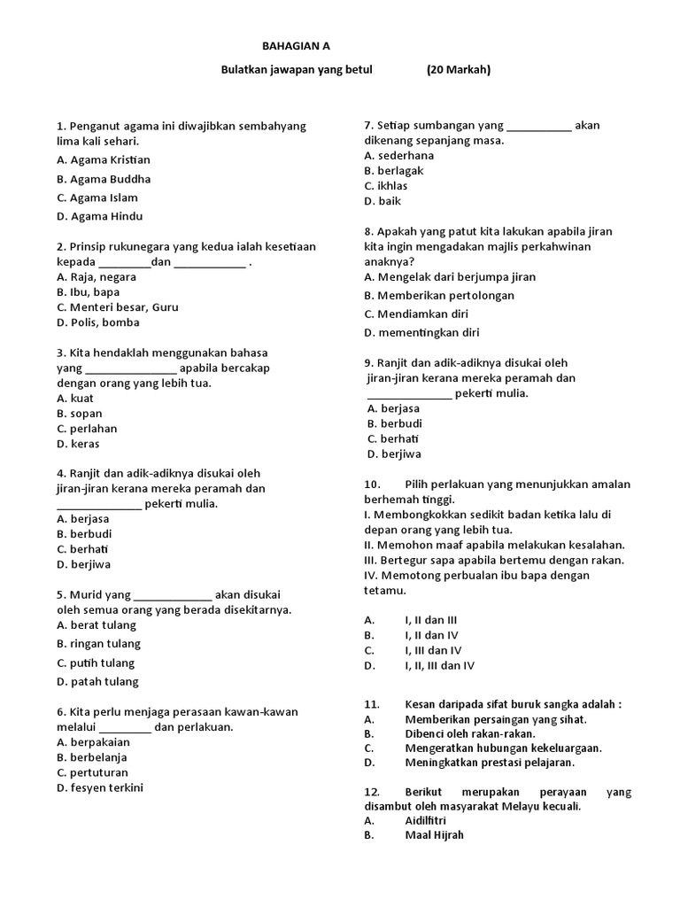 Soalan Moral THN 6 | PDF
