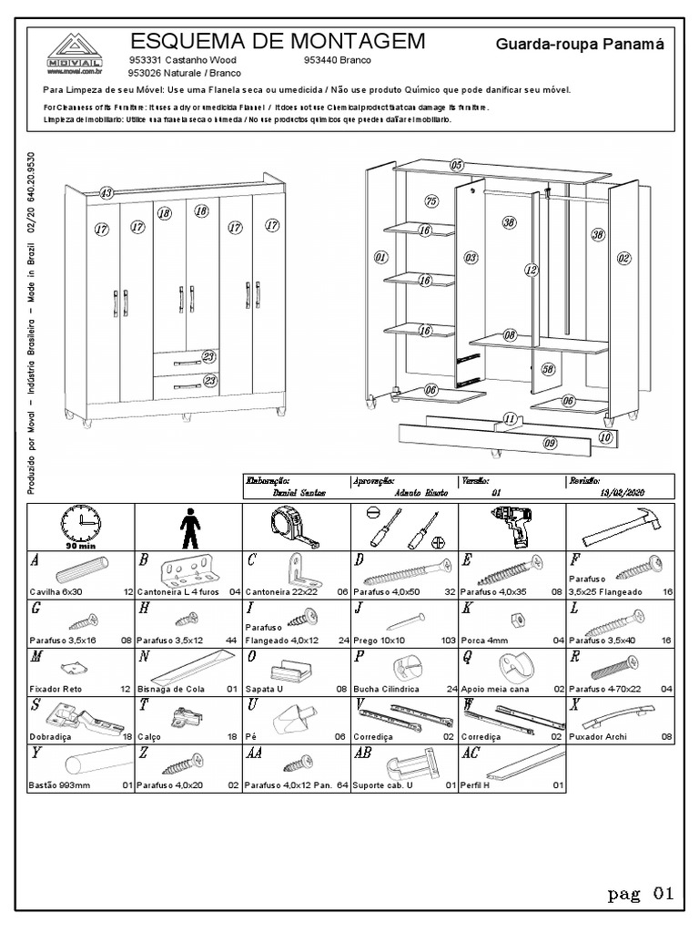 Guarda Roupa Casal 6 Portas Bater 2 Gavetas Panama Moval Roupeiro ...