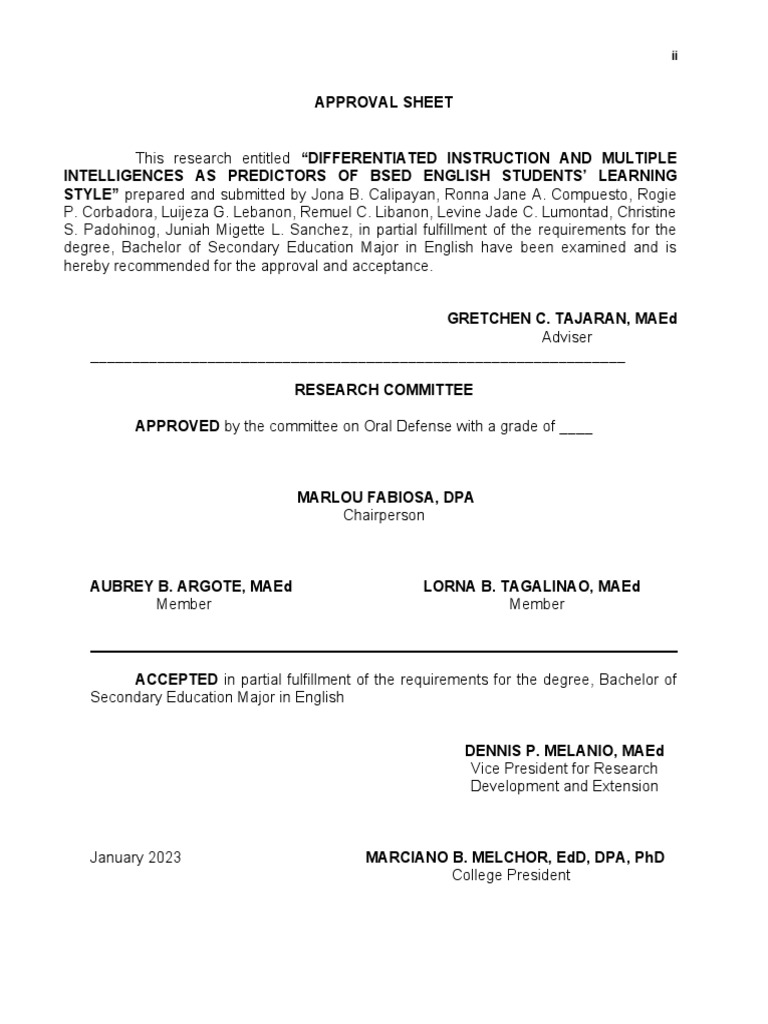 Approval Sheet | PDF | Career & Growth