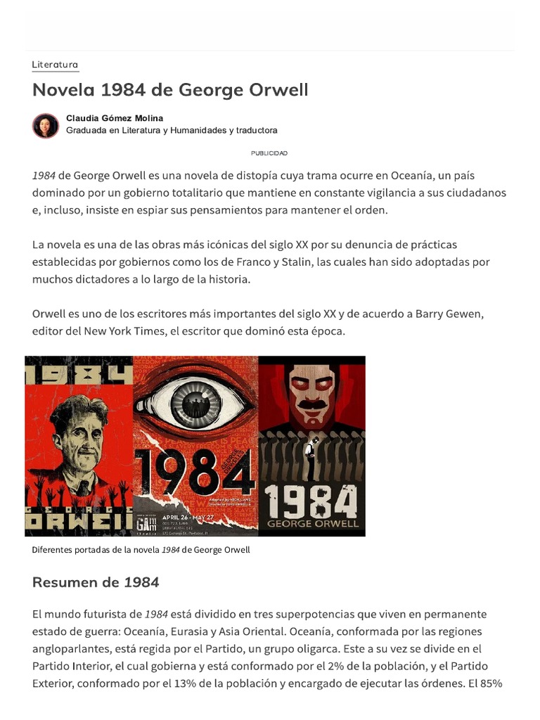 1984 de George Orwell - Resumen y Análisis de La Novela - Cultura ...