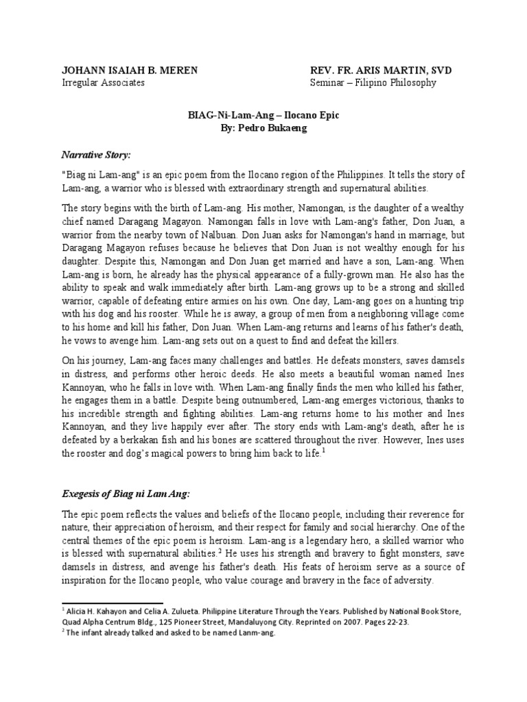 Biag ni Lam-ang: An Ilocano Epic | PDF | Philippines
