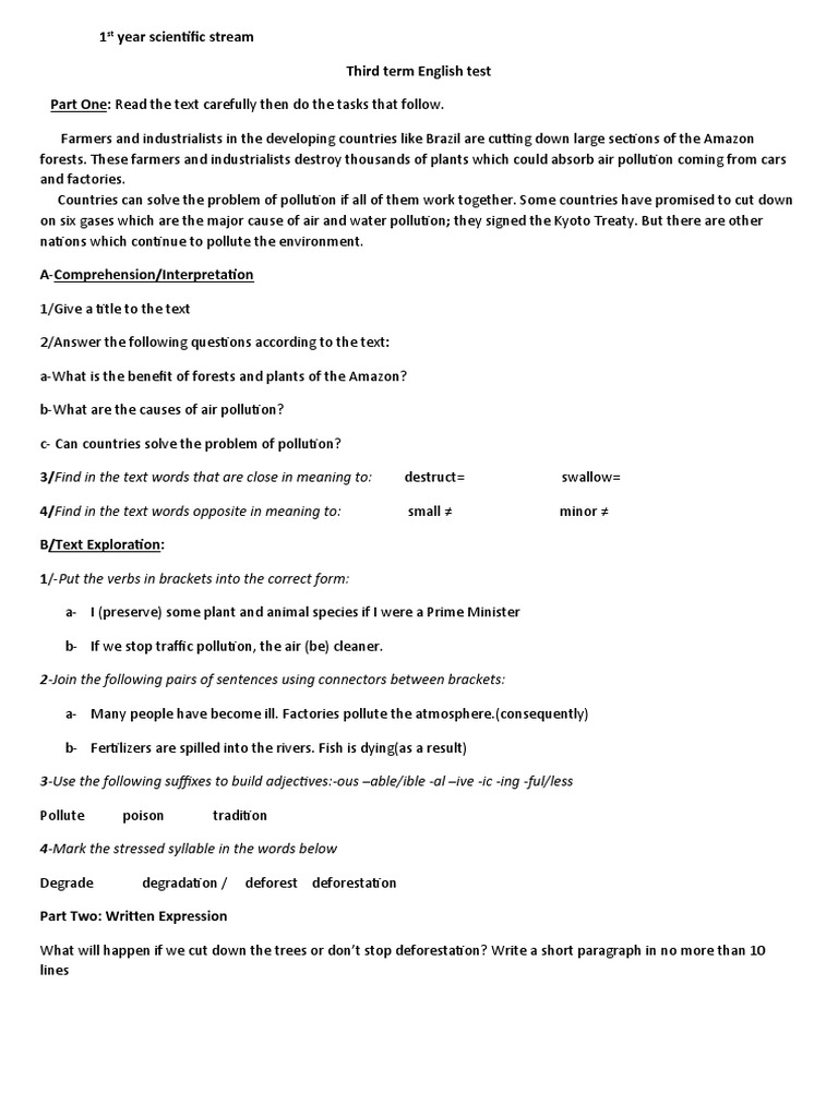 Amazon Deforestation and Air Pollution Exam | PDF | Climate Change ...