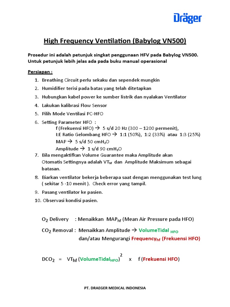 SOP HFO Babylog VN500 | PDF | Teknologi & Rekayasa