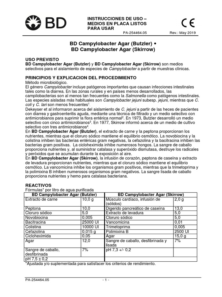 Medios de Cultivo Campylobacter Skirrow y Butzler | PDF | Microbiología ...