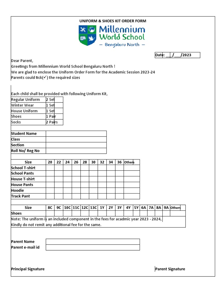 Uniform Order Form 2023-24 | PDF